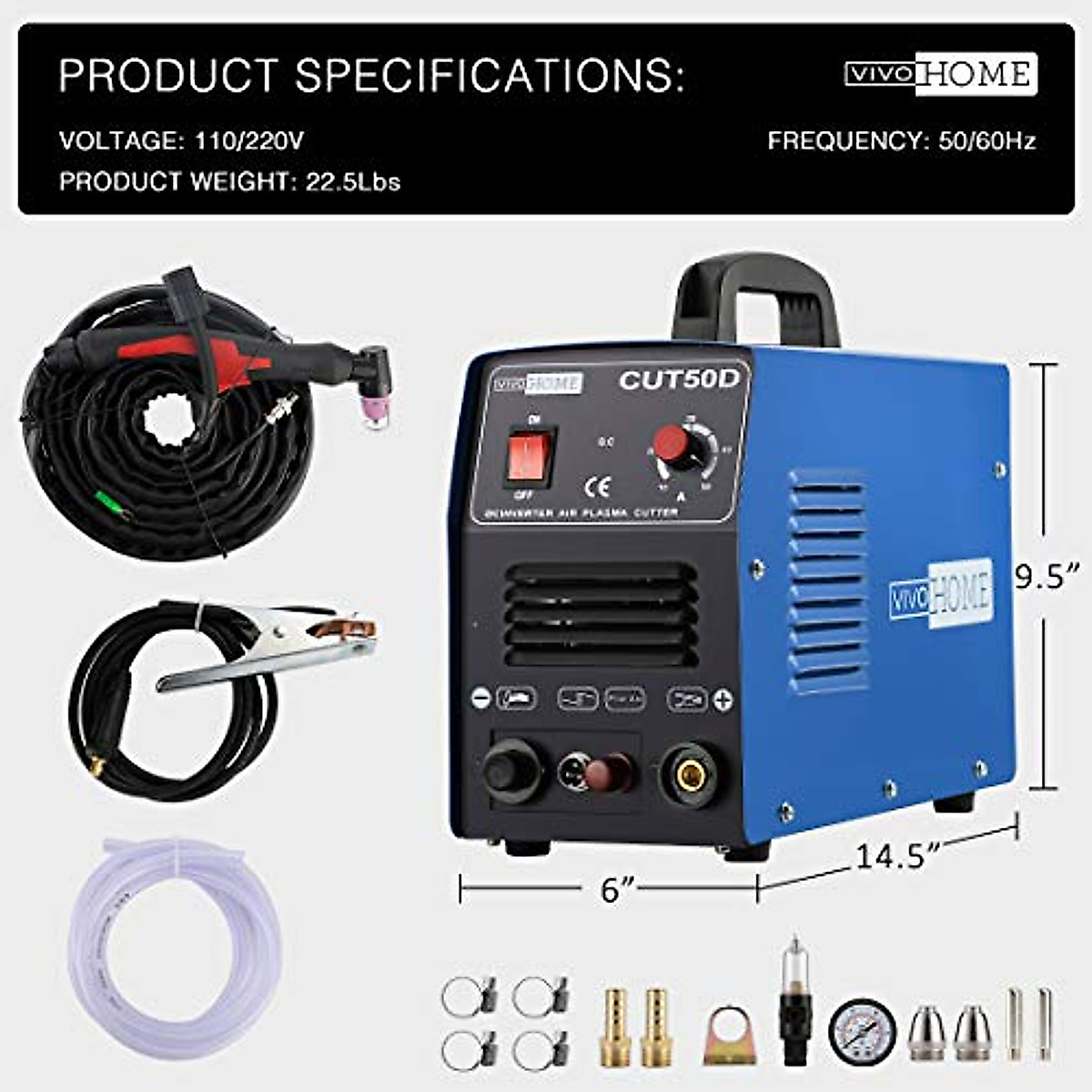 VIVOHOME 3 In 1 Multi-functional Plasma Cutter Cutting TIG STICK/MMA Non Touch Pilot Arc Welding Machine Dual Voltage 110/220V CT520DF Blue