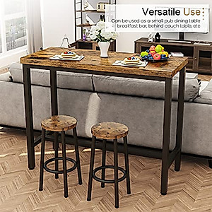 Recaceik 3 Piece Pub Dining Set, Modern bar Table and Stools for 2 Kitchen Counter Height Wood Top Bistro Easy Assemble for Breakfast Nook Living Room Small Space Restaurant, Rustic Brown 47"