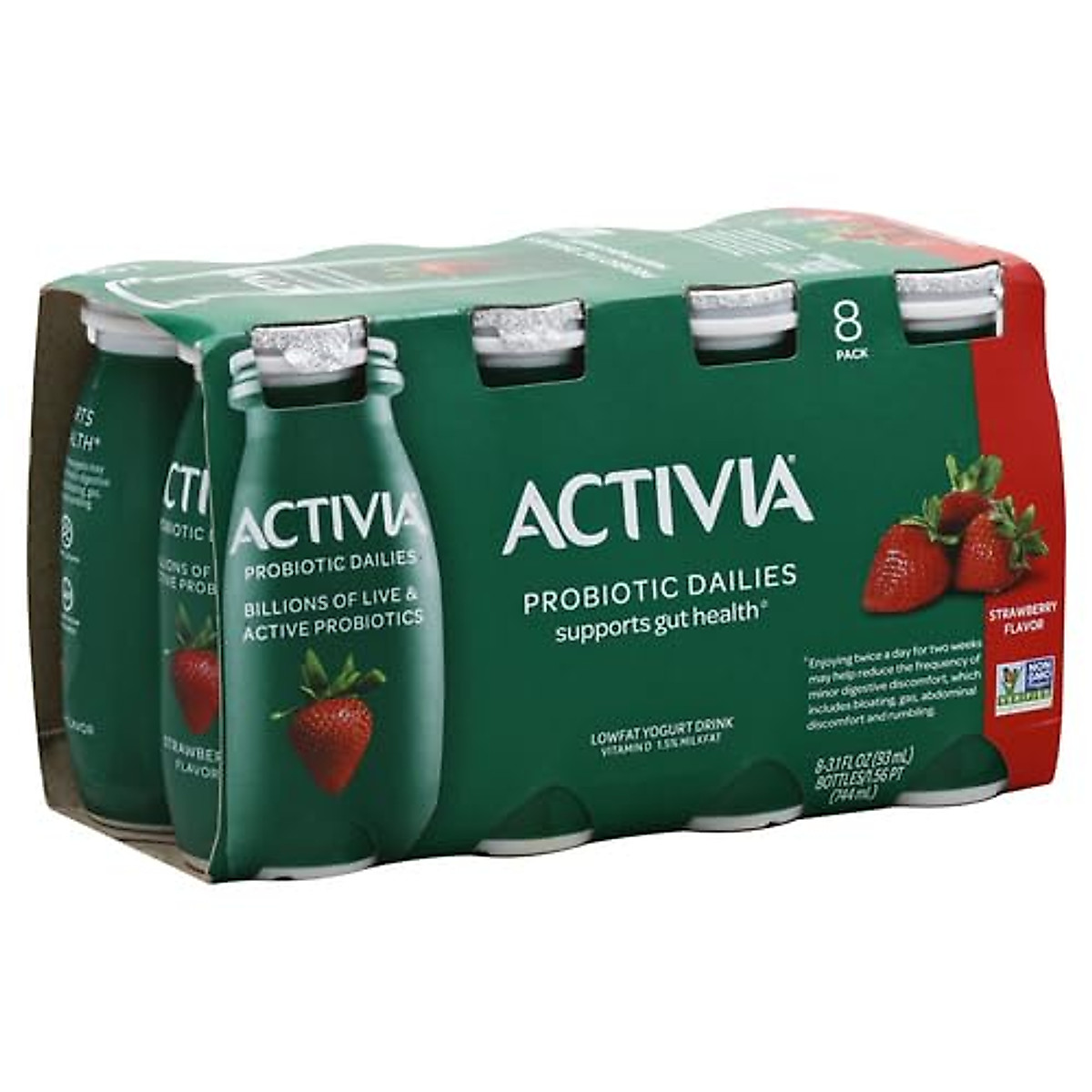 Activia Probiotic Dailies Strawberry Lowfat Yogurt Drinks, Delicious Daily Probiotic Yogurt Smoothie Drinks to Help Support Gut Health, 8 Ct, 3.1 FL OZ