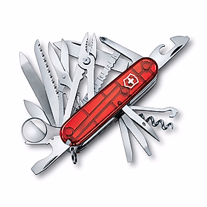 Victorinox Swiss Champ Swiss Army Knife, 33 Functions, Swiss Made Pocket Knife with Large Blade, Screwdriver, Chisel and Combination Pliers - Ruby