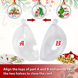 Christmas Ball Ornaments Hanging Decorations - 10pcs Acrylic Clear Christmas Ornaments Balls with Green Gnome Cards for Tree Christmas Crafts Party Decorations