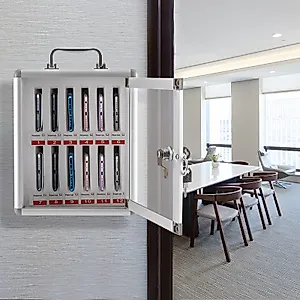 KIOPOWQ Cell Phone Lockers for Employees, 12 Slots Aluminum Alloy Cell Phones Storage Cabinet Pocket Chart Storage Locker Box with Safety Lock and Handle for Classroom Office