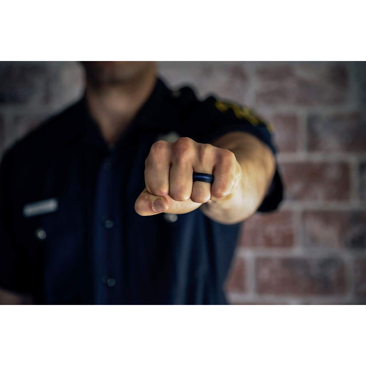 QALO Men's Rubber Silicone Ring, Classic Thin Line Rubber Wedding Band, Breathable, Durable Rubber Wedding Ring for Men, 8.5mm Wide 2.5mm Thick, Blue, Size 13