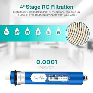 SimPure SP5-RO100 6-Stage Reverse Osmosis Replacement Filter Set with Alkaline Mineral Filter, Complete Filter Set for 100 GPD Standard 6-Stage Reverse Osmosis RO Water Filtration Systems, 6 Pieces