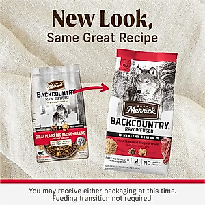 Merrick Backcountry Healthy Grains Kibble With Freeze Dried Raw Pieces, Great Plains Red Meat Recipe Dog Food - 4.0 lb. Bag