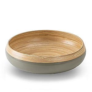 Kiwi Homie 11.81" Spun Bamboo Fruit Bowl, Bamboo Salad Bowl, Modern Large Serving Bowl, Decorative Bowl for Kitchen, Party, BBQs, Natural Handicrafted Bamboo Bowl (Grey)