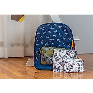 Wolla Reusable Snack Bags for Kids - 100% Cotton Reusable Sandwich Bags Dishwasher Safe - Snack Bag for Kids School - Reusable Sandwich Bags for Kids - BPA-Free Food-Safe Waterproof (Brick Building + Dinosaur)