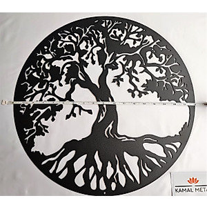 Steel Roots Decor Metal Black Tree of Life Wall Art - Powder Coated Laser Cut Holes - Indoor and Outdoor Home Bedroom or Kitchen Decorations, Modern Wall Sculpture Art Round for Living Room – 18”