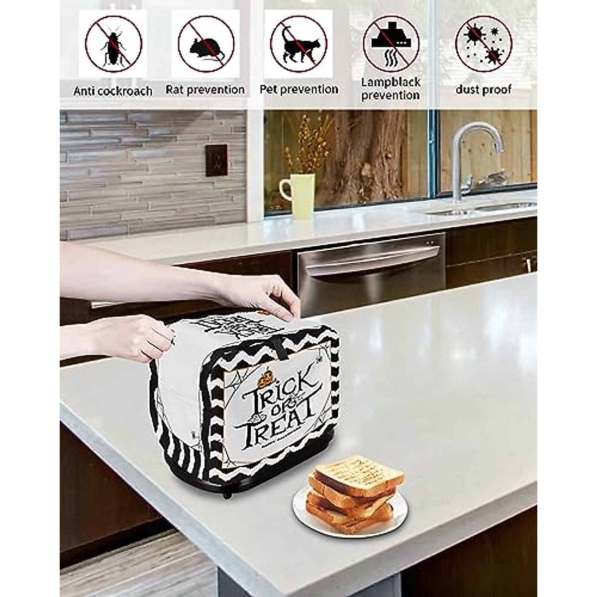 Toaster Dust Cover 2 Slice, Halloween Pumpkin Cobweb Black Ripple Bread Maker Cover Toasters Covers for Fingerprint Protector Washable Kitchen Small Appliance Cover 12x11x8in