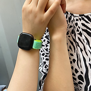4 Pack Stretchy Bands Compatible with Fitbit Versa 3/ Versa 4/ Sense 2/Fitbit Sense Women Men, Adjustable Elastic Breathable Loop Nylon Replacement Straps