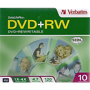 Verbatim VER94839 - DVD+RW 4.7GB 4X with Branded Surface - 10pk Jewel Case