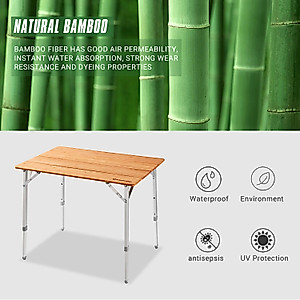 KingCamp Bamboo Camping Table Adjustable Height Portable Compact Folding Table for Indoor Outdoor Picnic Backyard BBQ