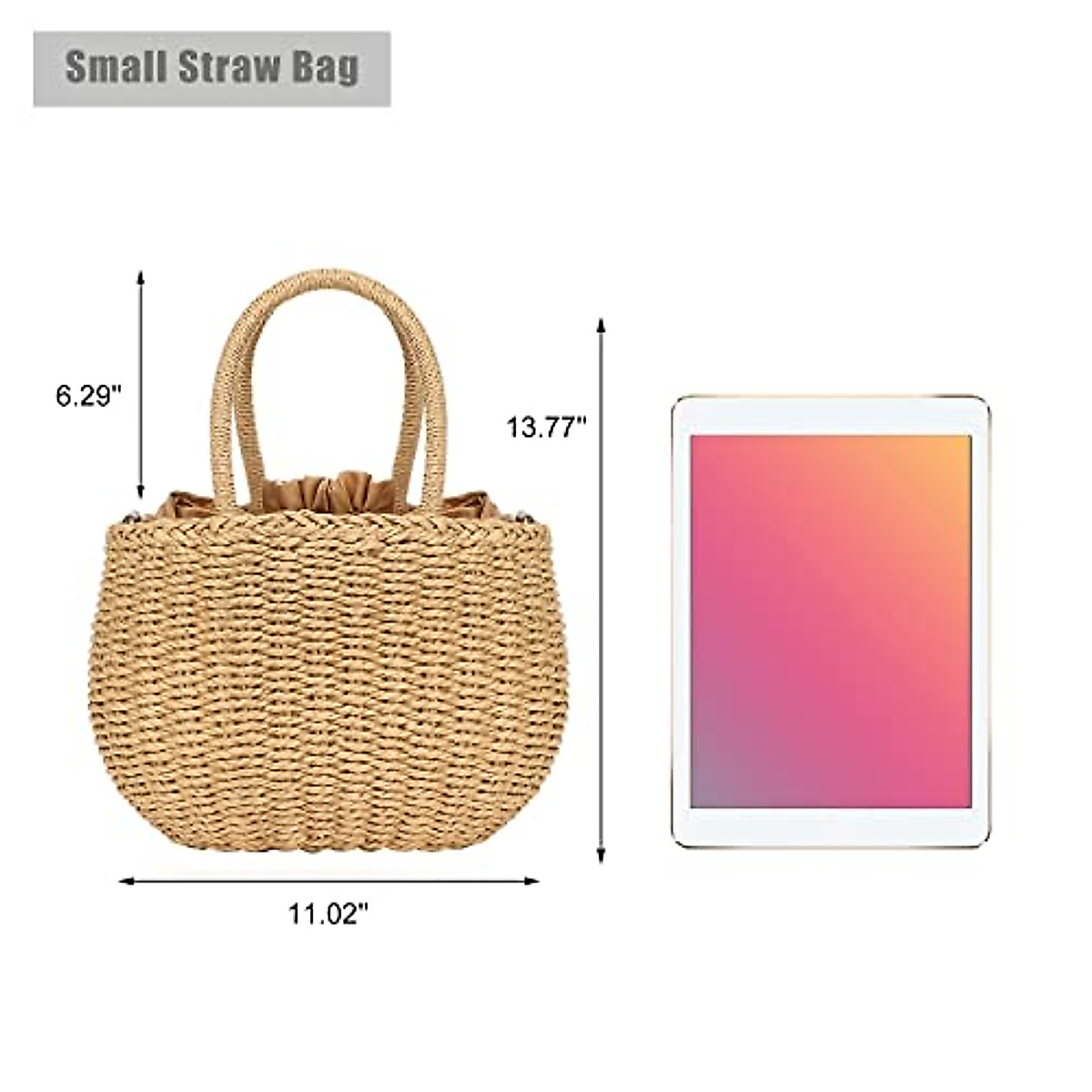 Straw Bags for Women, Hand-woven Straw Small Hobo Bag Round Handle Ring Tote Retro Summer Beach Rattan bag (Brown)