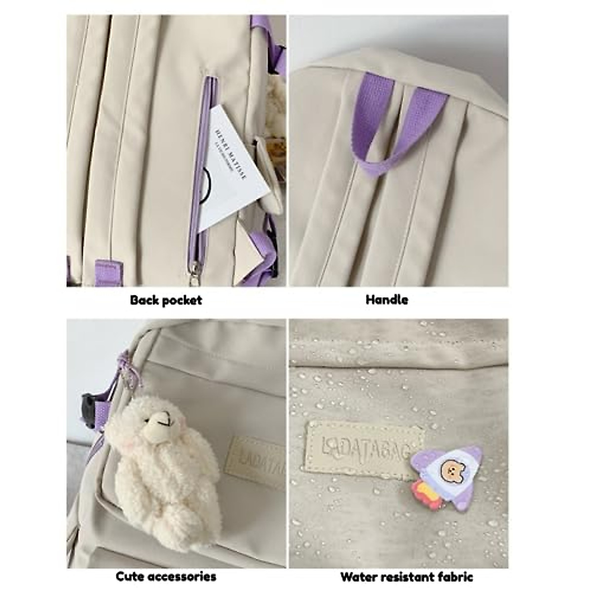 Splendrive Cute backpack with cute accessories aesthetic Outdoor Daypack (Black)