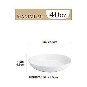 MALACASA Pasta Bowls, 40oz Large White Serving Bowls Porcelain Salad Bowls Set of 6 Soup Bowls for Kitchen Ceramic Wide Shallow Pasta Bowls Pasta Plates Microwave and Dishwasher Safe