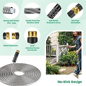 Garden Hose 100 ft - Metal Hose Stainless Steel Water Hose Flexible Heavy Duty Garden Hose Collapsible and No Kink Water Pipe