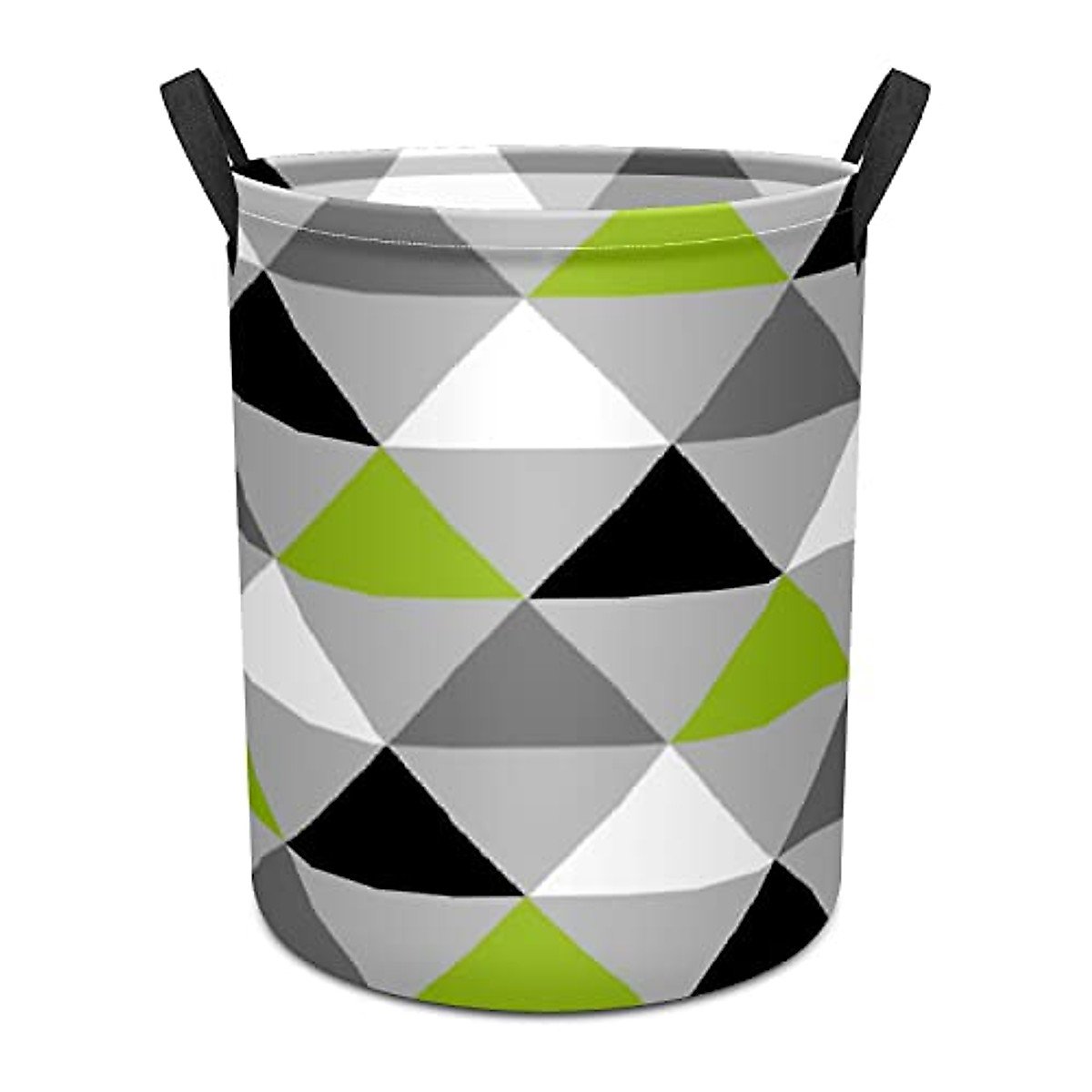 Waterproof Foldable Laundry Hamper with Handles Lime Green Black White Triangles On Light Gray Round Dirty Clothes Laundry Basket Storage Bin Organizer for Toy Collection