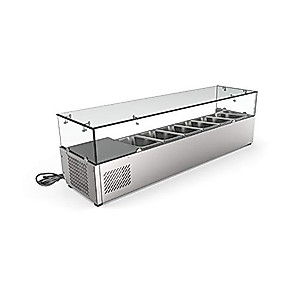 KoolMore SDC-6P-SG Condiment Prep Rail Station with Sneeze Guard, 59 Inch, Silver
