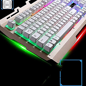 Rainbow LED Backlit Gaming Metal Keyboard Wired USB Laptop Backlight Mechanical Feel YANG1MN (Color : White)