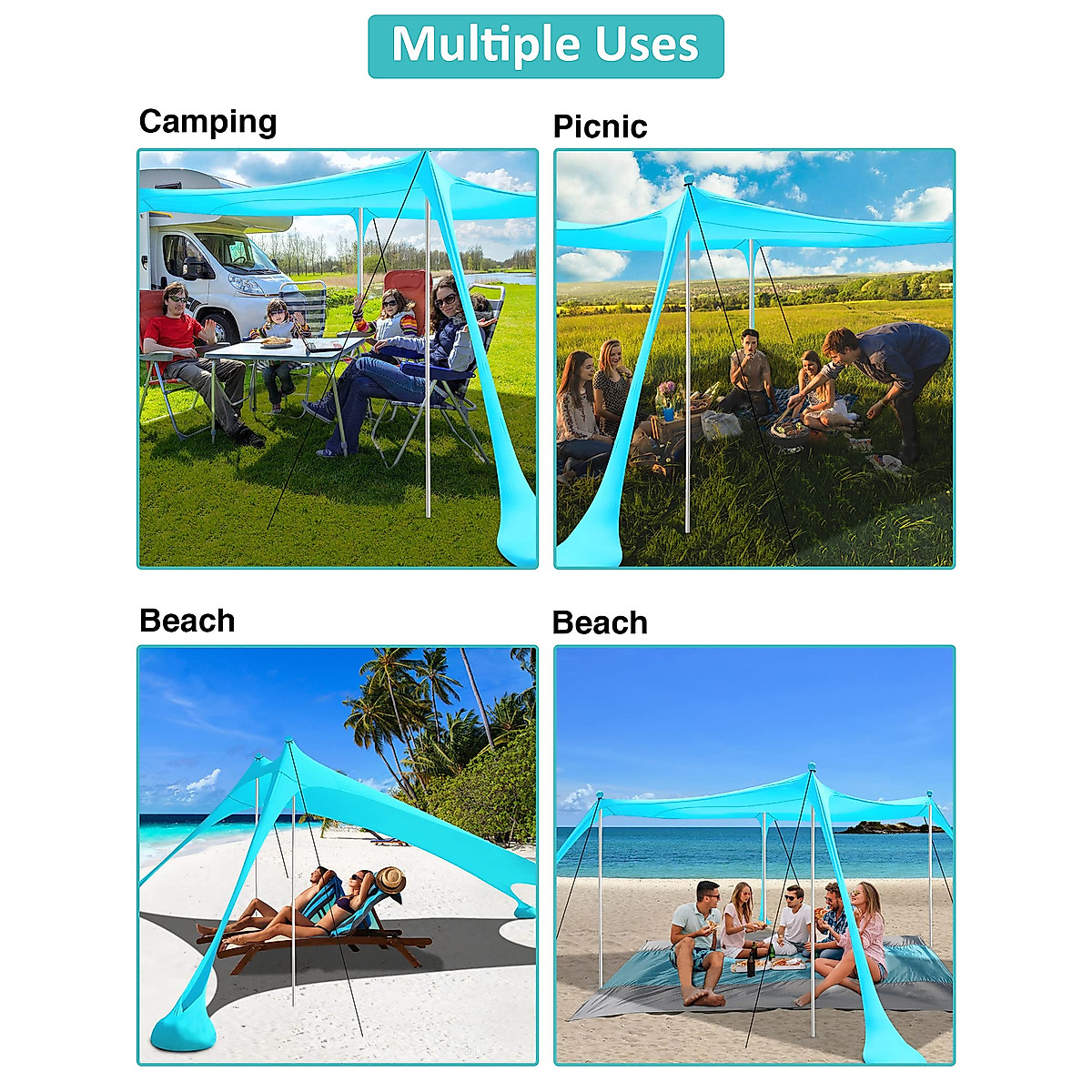 anngrowy Beach Tent Canopy 10'x10' Beach Tents Sun Shelter 6-8 Person Beach Canopy Tent Sun Shade Easy Setup Pop Up Beach Shade Canopy Portable Beach Tent UPF 50+ Waterproof Windproof Beach Canopy
