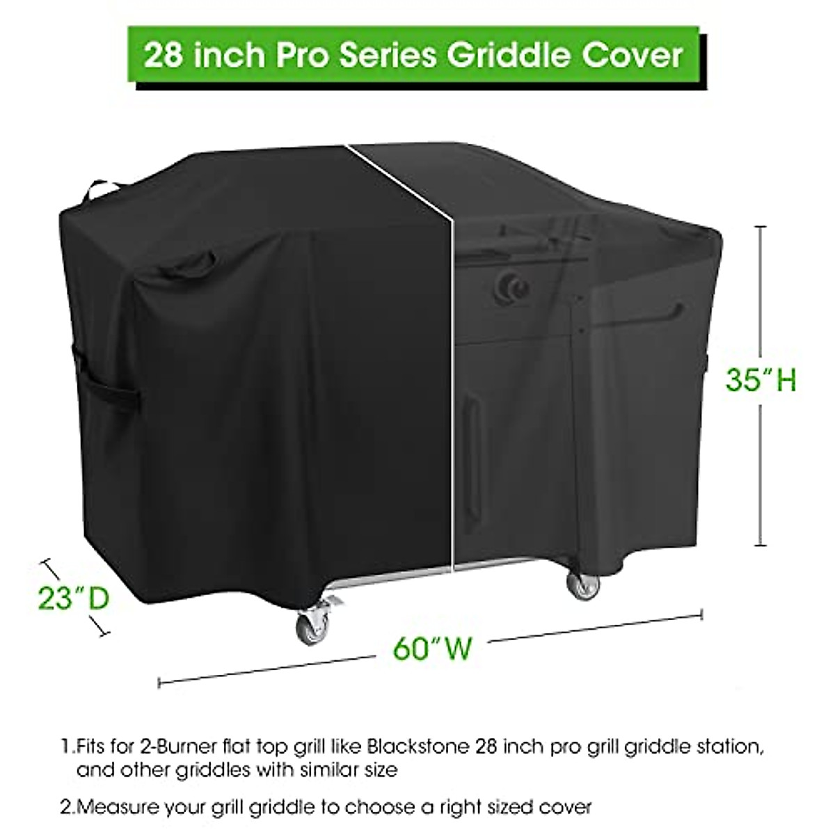 Mightify Griddle Cover for Blackstone 28 inch ProSeries Grill, 60 inch Flat Top Grill Cover for Griddle with Hood Cover, Outdoor Heavy Duty Waterproof Griddle Cover with Sealed Seam, Black