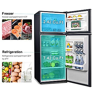 Galanz GLR10TS5F Refrigerator, Adjustable Electrical Thermostat Control with Top Mount Freezer Compartment, 10.0 Cu.Ft, Stainless Steel Look, 10
