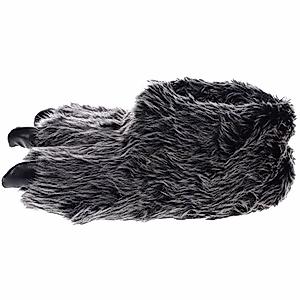 FEETMOJI Mens Slippers, Monster Claw Plush Slipper Full-Body, Solid Grey, Medium (Mens Size 7-9 / Womens Size 9-11)