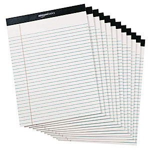 Amazon Basics Wide Ruled 8.5 x 11.75-Inch Lined Writing Note Pads - 12-Pack (50-sheet), White