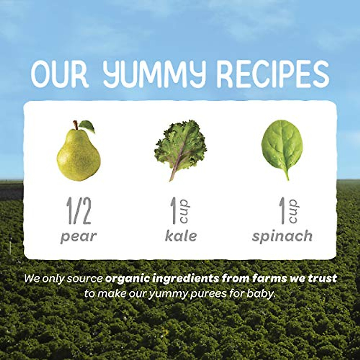 Happy Baby Organics Stage 2 Baby Food Pouches, Gluten Free, Vegan & Healthy Snack, Clearly Crafted Fruit & Veggie Puree, Pears Kale & Spinach, 4 Ounces (Pack of 8)