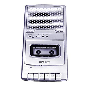 Riptunes Portable Cassette Recorder Player, Tape to USB Audio Music Digital Converter, Retro Classroom Shoebox Cassette Player and Recorder USB Player, Cassette-MP3 Converter with Built-in Microphone