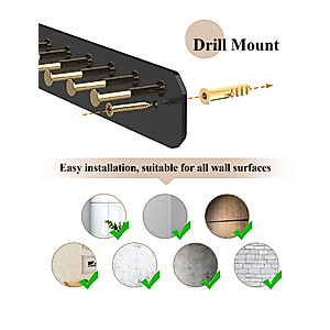 NiHome Wall Mounted Acrylic Jewelry Organizer 2-Pack, Durable Sleek Rack Strong Carbon Steel Hooks for Dressing Table, Bathroom, Kitchen, Hassle-Free Installation Multiple Mounting Options (Black)