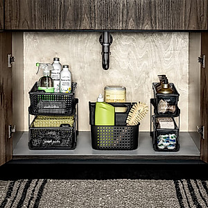 madesmart 2-Tier Plastic Multipurpose Organizer with Divided Slide-Out Storage Bins, Compact Under Sink and Cabinet Organizer Rack, Smoke