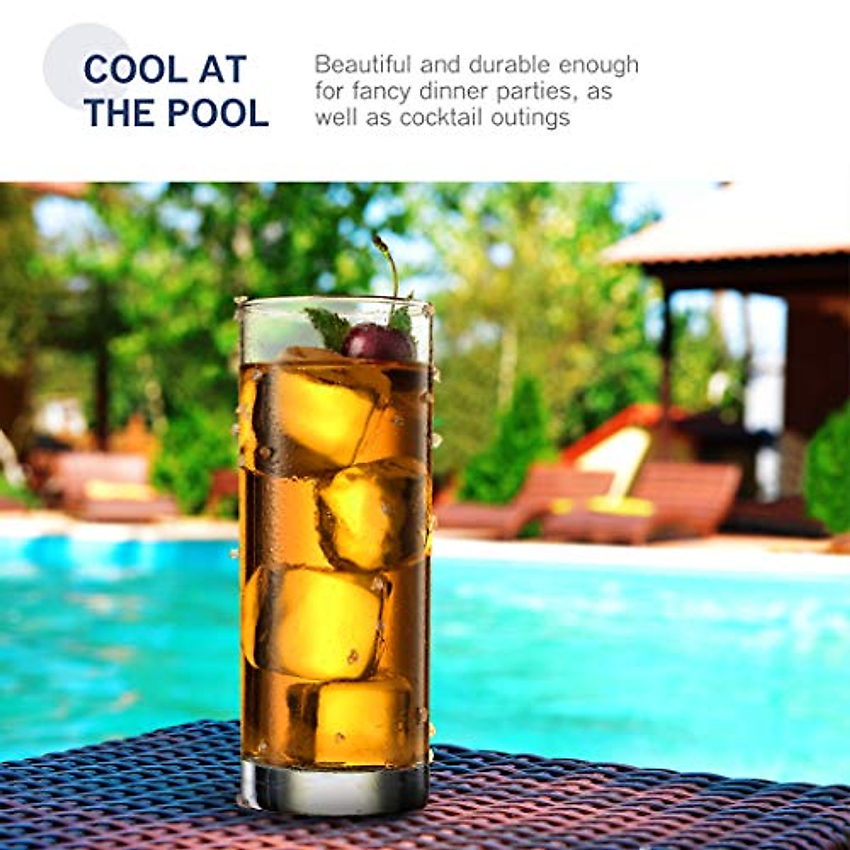 Paksh Novelty Italian Highball Glasses [Set of 6] Clear Heavy Base Tall Bar Glass - Drinking Glasses for Water, Juice, Beer, Wine, Whiskey, and Cocktails | 13-Ounce Cups