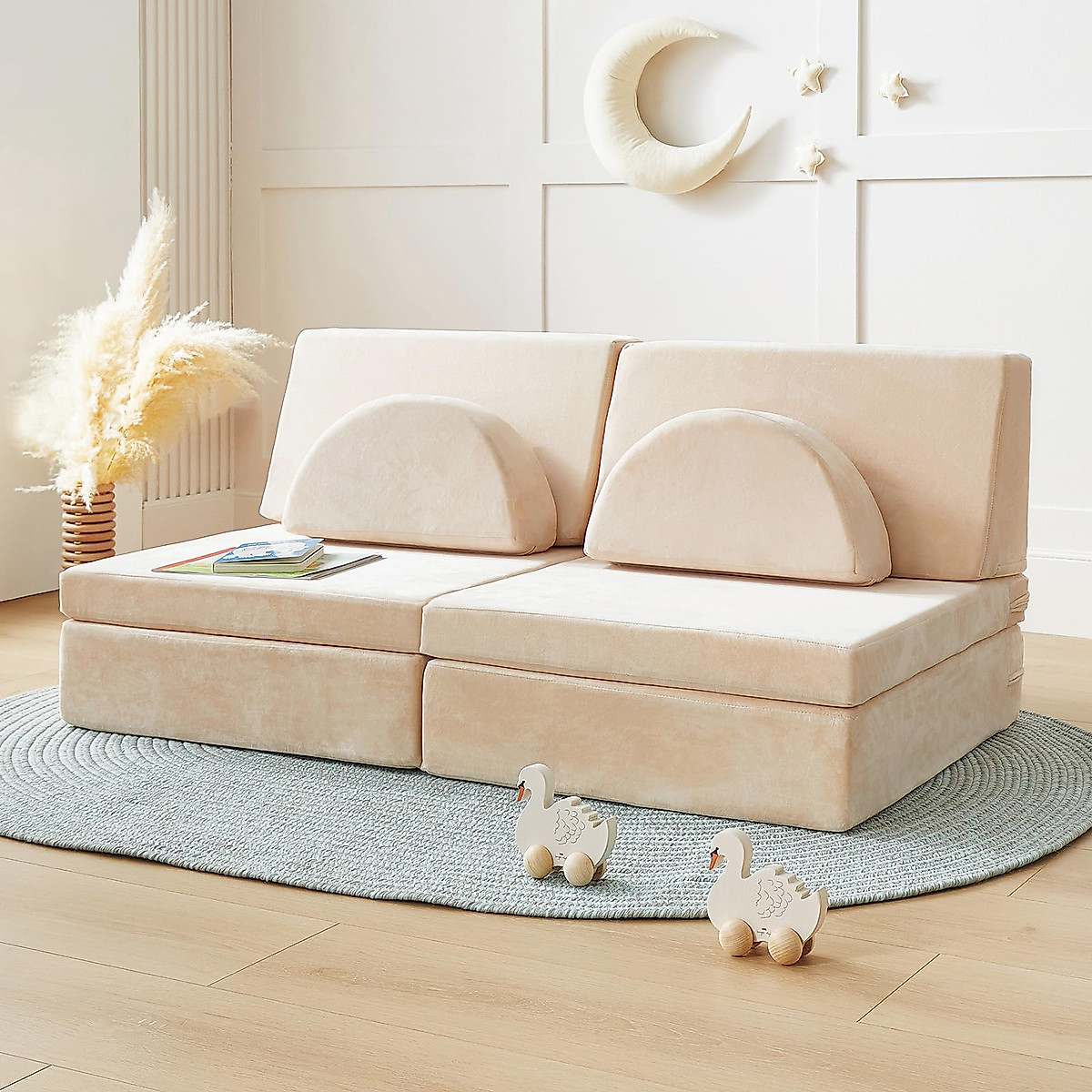 Tiny Land Kids Couch, 8PCS Modular Kids Play Couch, Toddler Couch for Children Room, Play Room Furniture (Shortbread)