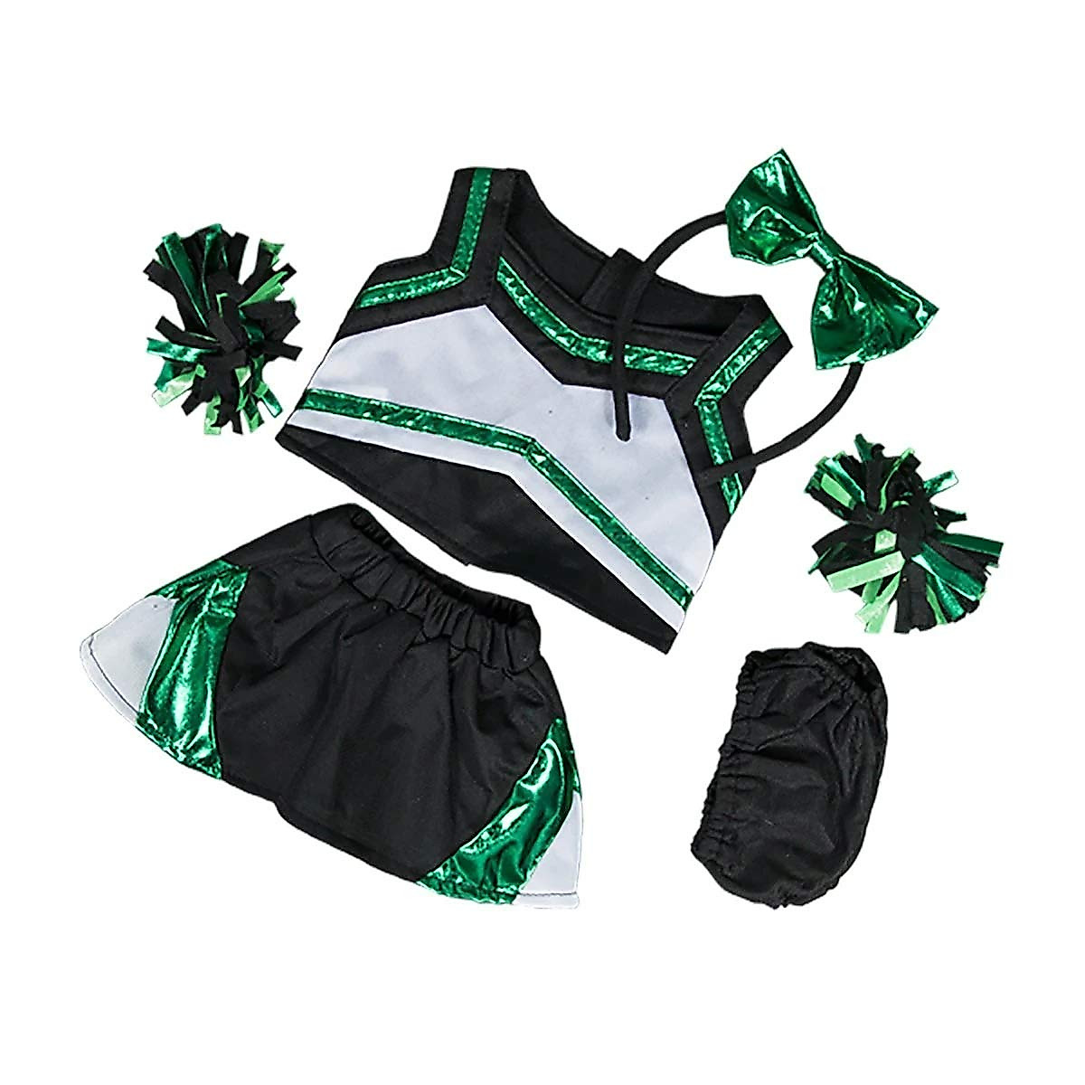 Metallic Green & Black Cheerleader Teddy Bear Clothes Fits Most 14"-18" Build-A-Bear and Make Your Own Stuffed Animal