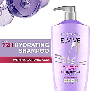L'Oreal Paris Elvive Hyaluron Plump Hydrating Shampoo for Dehydrated, Dry Hair Infused with Hyaluronic Acid Care Complex, Paraben-Free, 26.5 Fl Oz