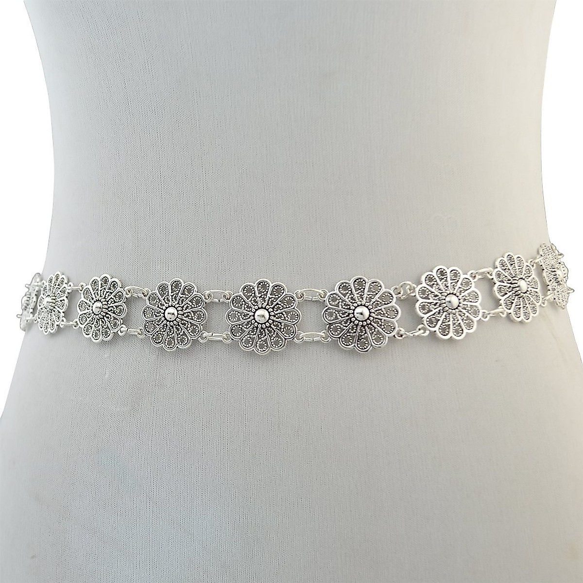 Idealway Bohemian Vintage Body Chain Silver Sun Flower Belt Chain Women Jewelry (1)