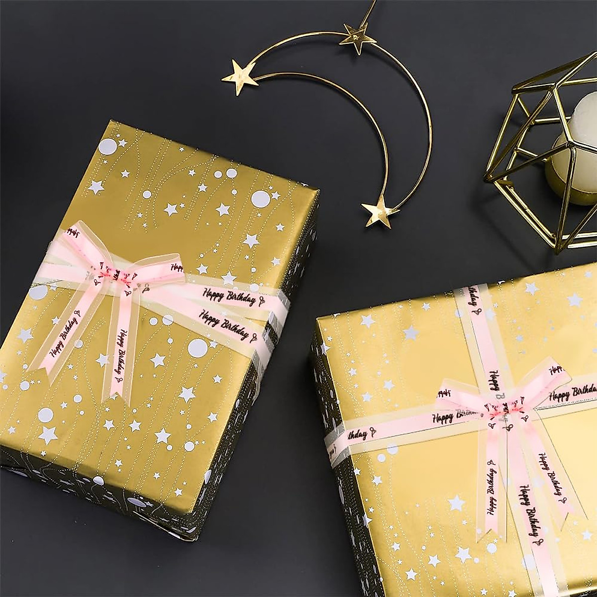 Happy Birthday Ribbon for Gift Wrapping, 1 Inch 25 Yards Pink Ribbon for Flower Bouquet, Organza Satin Ribbon for Crafts Bow Making Cake Box Party Decoration, Happy Birthday Ribbon for Flower Bouquet