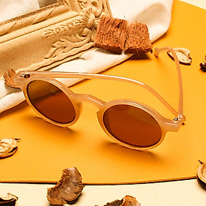 Xpectrum Lightweight Unisex Small Round Sunglasses Hippie Circular Plastic Frame Retro Lennon Style Boho Glasses (Sugar Brown, 47)