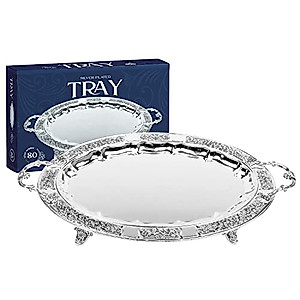 Silver Plated Menorah Tray with Handles - 16 Inch x 12 Inch - for Shabbos, Yom Tov, Hanukkah Drip Tray - Large Oval Silver Tray - Ner Mitzvah