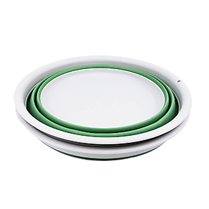 SAMMART 7.5L (1.98 Gallon) Collapsible Tub - Foldable Dish Tub - Portable Washing Basin - Space Saving Plastic Washtub (Light Grey/Dark Sea Green (Set of 2))