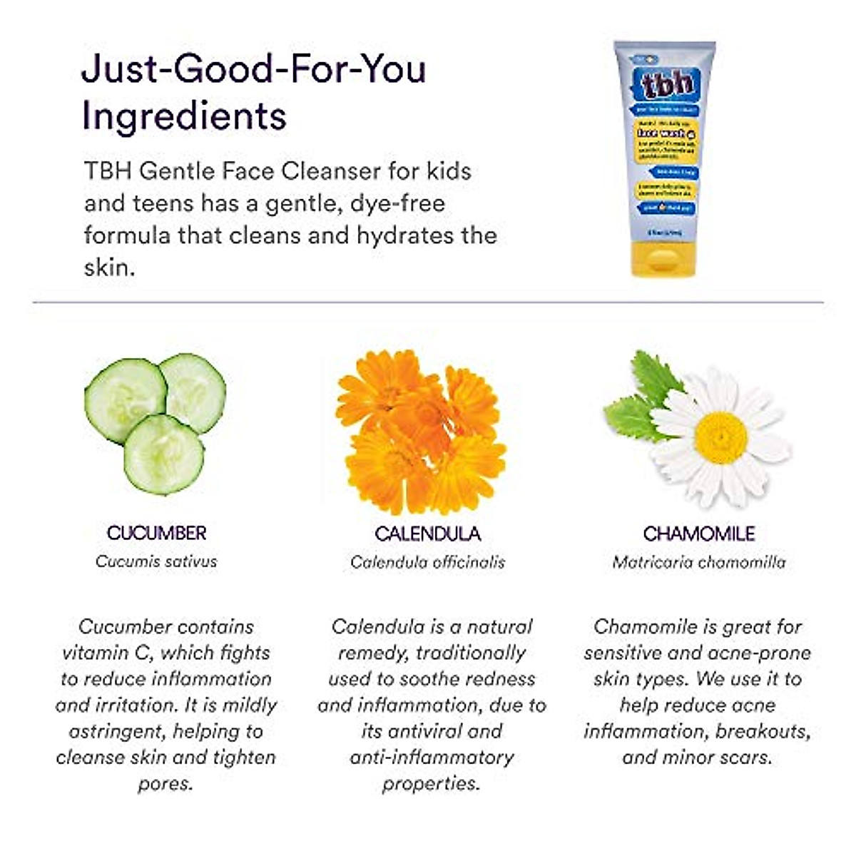 TBH Kids Gentle Gel Face Wash for Kids, Preteens, and Teens with Sensitive Dry Oily Skin - Gentle Facial Cleanser and Hydrating Facewash for Girls and Boys - Sulfate Free, Paraben Free - 6 Oz