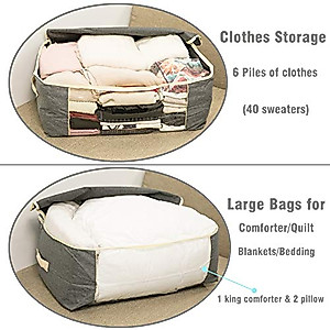 Qozary 3 Pack Large Storage Bags for Comforters, Blankets, Clothes, Quilts and Towels, Better and Sturdy Under Bed Organizer Bag for Closets, Bedrooms (Gray, Extra Large - 105L - 27.5 x 11.8 x 19.6")