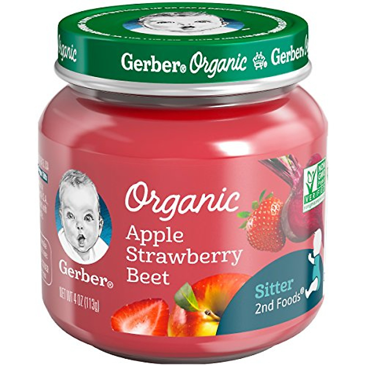 Gerber Purees, Organic Apple Strawberry Beet, 4 oz