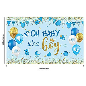 Oh Baby It's A Boy Baby Shower Party Decorations Large Size Blue Baby Shower Birthday Banner Backdrop Photo Booth Background for Boy's Baby Shower Party Supplies (Blue Boy)