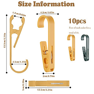 Realand 10pcs Large Clothes Pins with Hooks - Sturdy Laundry Hooks with Clips, Reversible Closet Bathroom Hanging Clips for Towel Shower Curtain Boot Hangers Sock Robe