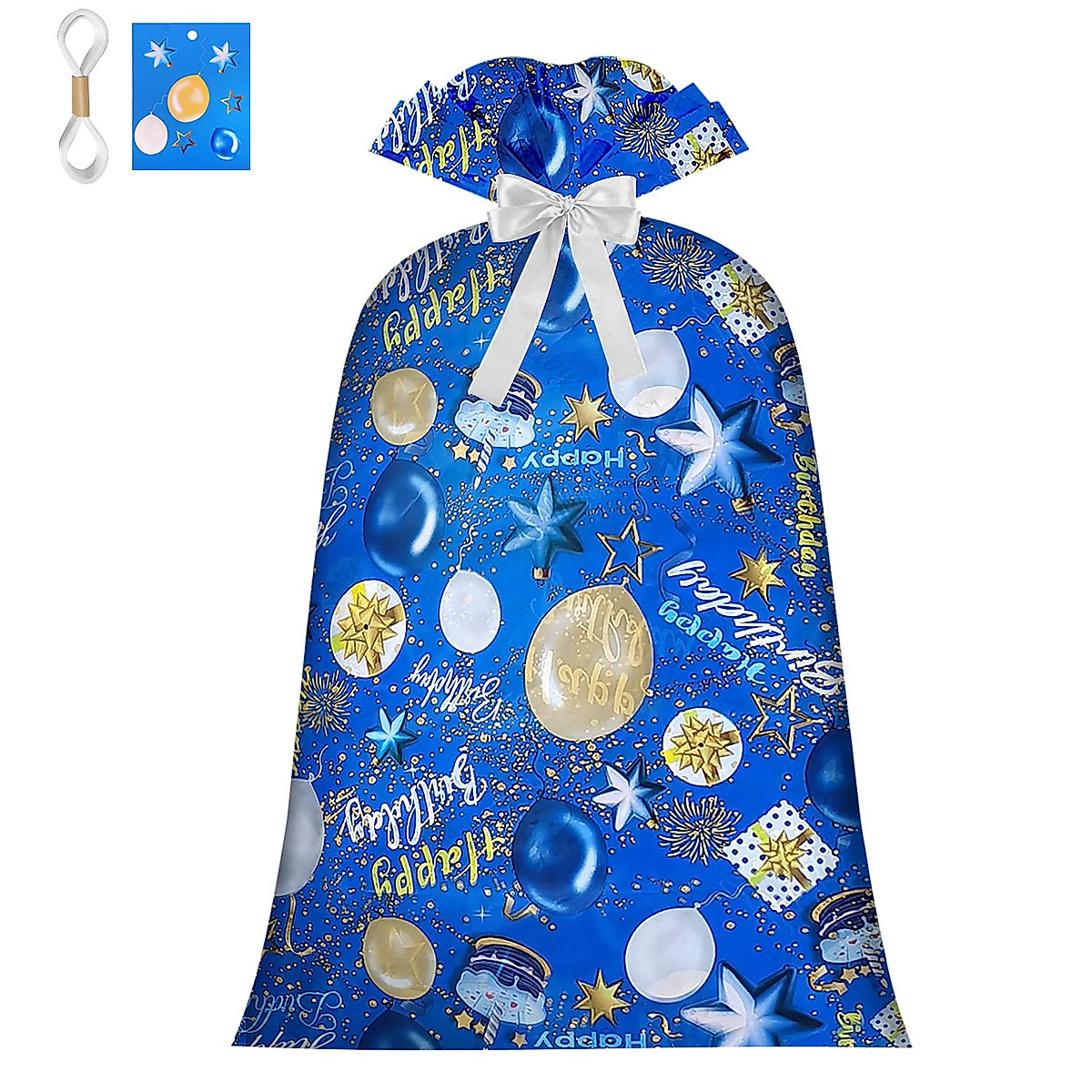 Extra Large Jumbo Giant Huge Gift Bag Blue Plastic Oversized Present Wrapping Bag (48" 1Pack) for Boys Men and Kids