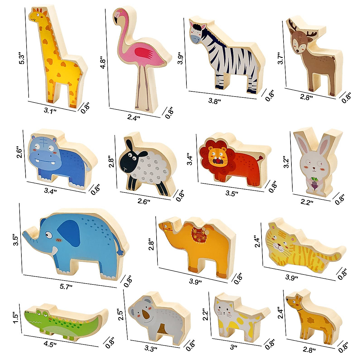 Wooden Animal Blocks Stacking and Balancing Toy, Toddler Big Wood Animal Figures Blocks, Preschool Educational Toys and Stack Balance Games for Kids