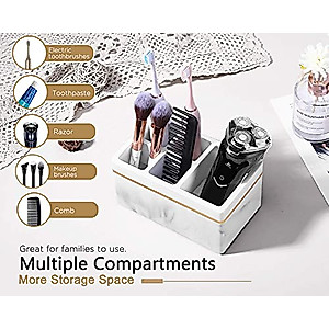 Luxspire Bathroom Vanity Tray+Toothbrush Holders, Bathroom Vanity Countertop Organizer Accessories Set-Marble Design