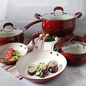 Oster Corbett Forged Aluminum Cookware Set with Ceramic Non-Stick-Induction Base-Soft Touch Bakelite Handle and Tempered Glass Lids, 8-Piece, Gradient Red